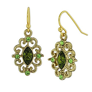 1928 Jewelry Olivine Green Crystal Drop Earrings