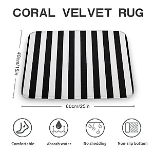 apular Black White Stripes Bath Rugs Absorbent Non Slip Door Mats Soft Carpet Washable Doormat for Kitchen Bathroom Entry Way Decor Accessories 16x24 Inch