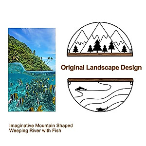 Rempry Floating Shelves for Wall with Unique Mountain Landscape Decor Set of 2, Half Round Rustic Storage Wall Shelf for Bathroom Nursery Bedroom Kitchen, Black