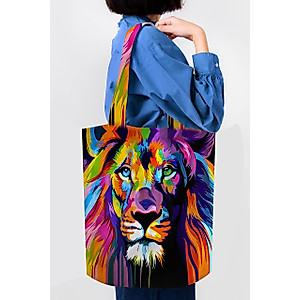 Cute Lion Tote Bag - Lion Figurine - Animal Themed Bag - Canvas Tote Bag for Women - Lion Decor - Aesthetic Large Beach Tote Bag Cute for Grocery Shopping Utility Book Teacher (Black - Lion)