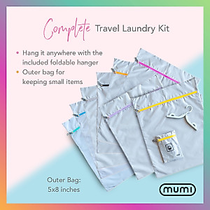 mumi Travel Laundry Bag, Moisture and Smell-Proof, Wash Bags Separate Laundry from Clean Clothes, with Folding Hanger and Outer Bag