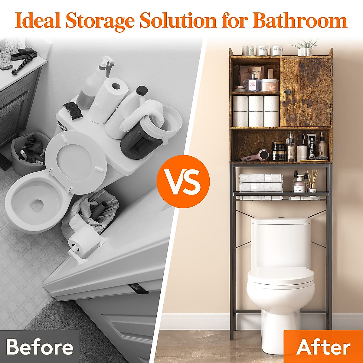 Lifewit Over The Toilet Storage Cabinet, Bathroom Organizer Shelves Over Toilet Storage, Freestanding Bathroom Rack Space Saver with Adjustable Shelves, Light Brown