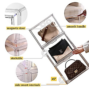 Attelite Plastic Purse and Handbag Storage Organizer for Closet, Clear Acrylic Display Case with Magnetic Door for Wallet, Book, Cosmetic, Toys, Clutch Organization 3 Pack