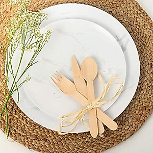 EcoQuality 10.25" inch Round White Plastic Plates with Stone Marble Design - Spring Flower Heavy Duty Large Disposable Charger Dinner Plate Weddings, Tableware, China Like Party Plates (10 PACK)