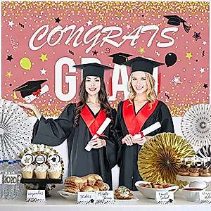 Graduation Banner - Rose Gold Congrats Grad Banner- Extra Large 70" X 40" Graduation Backdrop - Graduation Party Supplies 2023 - Graduation Decorations - 2023 Grad Party Outdoor Indoor Hanging Decor