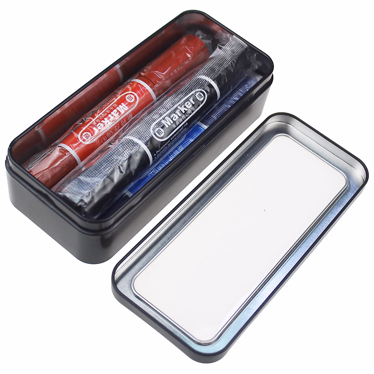 Goodma 7Pcs Rectangle Metal Tins Containers with Lids Mini Storage Canister Jars Set for Home Kitchen, Office and School Supplies, 5.9" x 2.75" x 1.57" (Black)