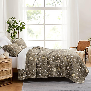 Southshore Fine Living, Inc. Oversized Queen Size Quilt Bedding Set, All Season Lightweight Bedspread, Boho Coverlet Full Size, Floral Bedding 3-Piece Set with Two Matching Shams, Full/Queen, Brown