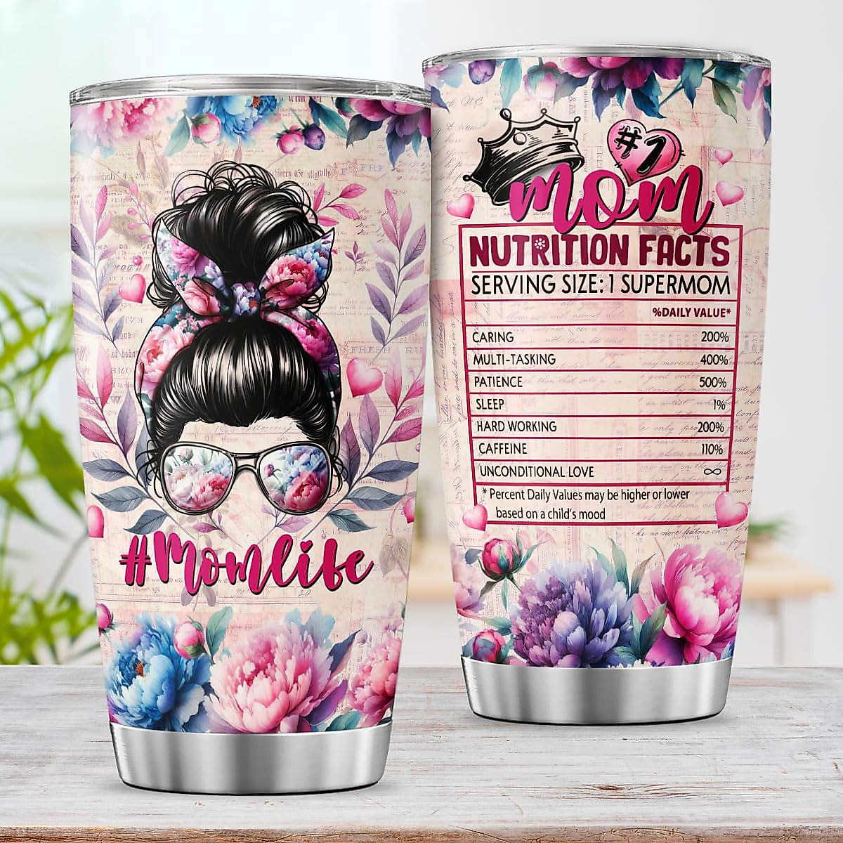 Mom Gifts, Mom Life Nutrition Facts, Tumbler 20 Oz With Lid And Straw, Coffee Mothers Cups Mother Insulated Funny For Tumblers Women Mama Day Handle