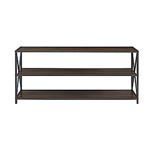 Walker Edison 2 Shelf Industrial Wood Metal Bookcase Tall Bookshelf Storage Home Office, 60 Inch, Dark Walnut