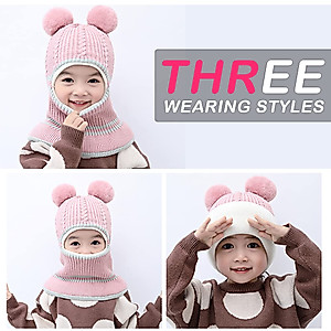 Toddler Winter Hat, Baby Winter Hat, Unisex Infant Toddler Kids Hat Scarf Set Knitted Girls Boys Winter Hat, Kids Baby Winter Hat Scarf Earflap Hood Skull Caps Beanie (Pink)
