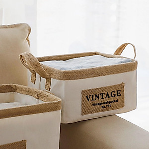 LUFOFOX 3-Pack Storage Baskets for Organizing,Jute Woven Handles Baskets Decorative Small Baskets,Fabric Baskets for Shelf Closet,White,10.6"*8.7"*6.3" (Small)