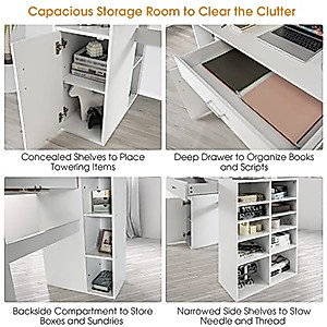 MJWDP Counter Height Sewing Craft Desk Computer Desk with Adjustable Shelves and Drawers