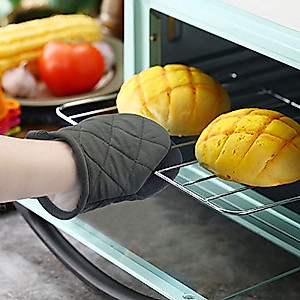 Neoprene Mini Oven Mitts, 2 Pack Short Oven Mitts 500 Degree Heat Resistant Gloves Potholder to Protect Hands with Non-Slip Grip Surfaces and Hanging Loop for Hand Hot Pot Cookware/Bakeware