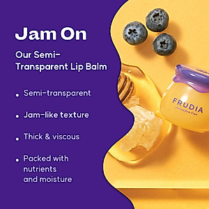 WELCOS FRUDIA Honey Lip Balm – Blueberry | Lip Exfoliating, Moisturizing & Volumizing Dewy Tinted Lip Balm | Organic Lip Balm for Dry & Chapped Lips w/Jeju Blueberry and Honey Extracts (0.33 oz)