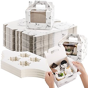 ZEAYEA 40 Pack Cupcake Boxes with Window and Handle, 4 Cavity Paper Cupcake Holder Carrier, Portable Pastry Containers, Muffins Carriers for Bakery Wrapping Party Favor Packing