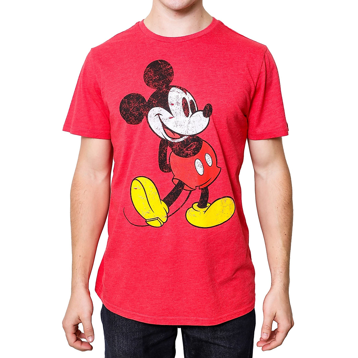 Disney Mickey Mouse Classic Distressed Standing T-Shirt(LG, Heather Red)