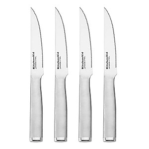KitchenAid Gourmet Forged Steak Knife Set, High-Carbon Japanese Stainless Steel, 4 Piece, Brushed