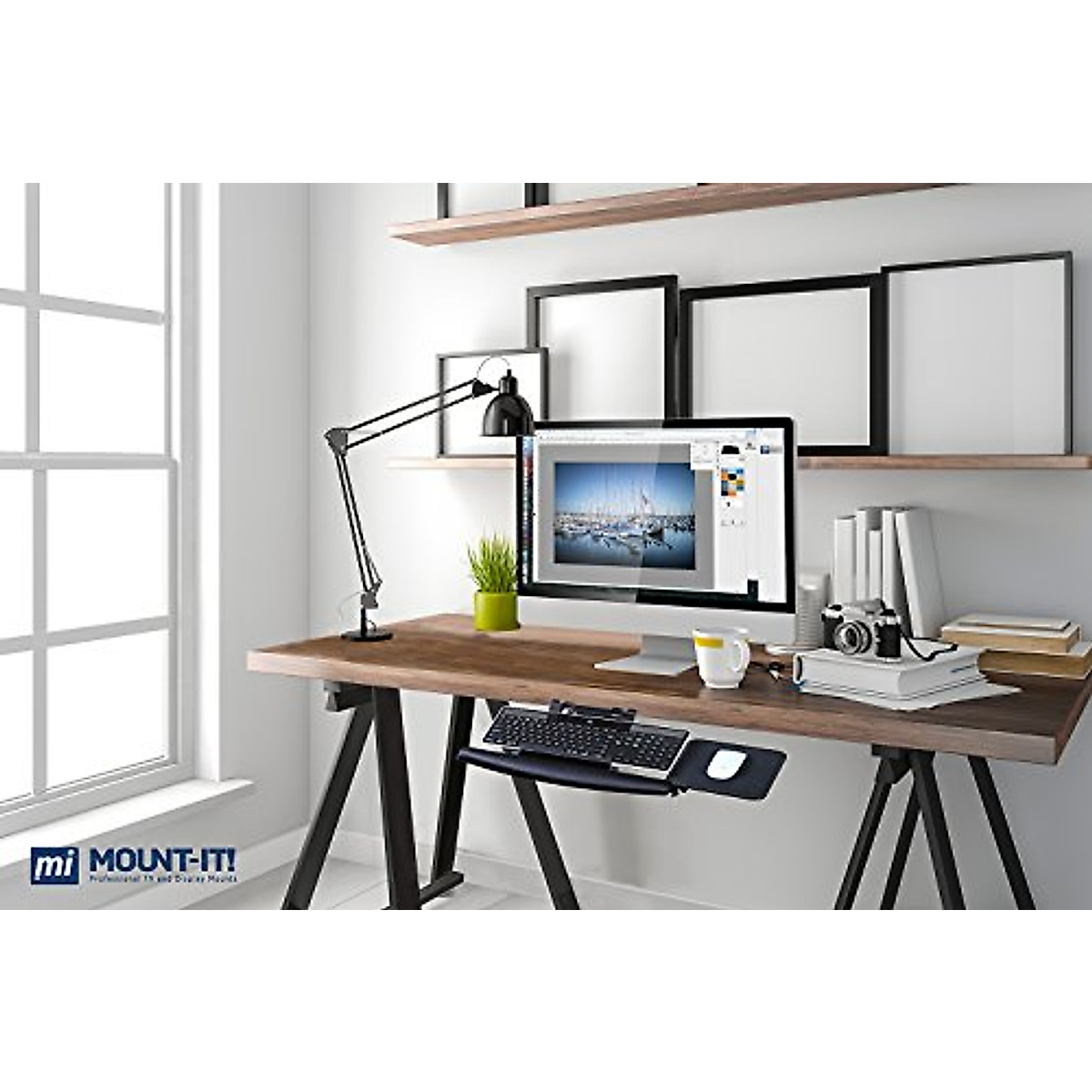 Mount-It! MI-7134 Underdesk Keyboard Drawer with Adjustable Platform, Ergonomic Gel Wrist Pad, Mouse Pad Included, Black