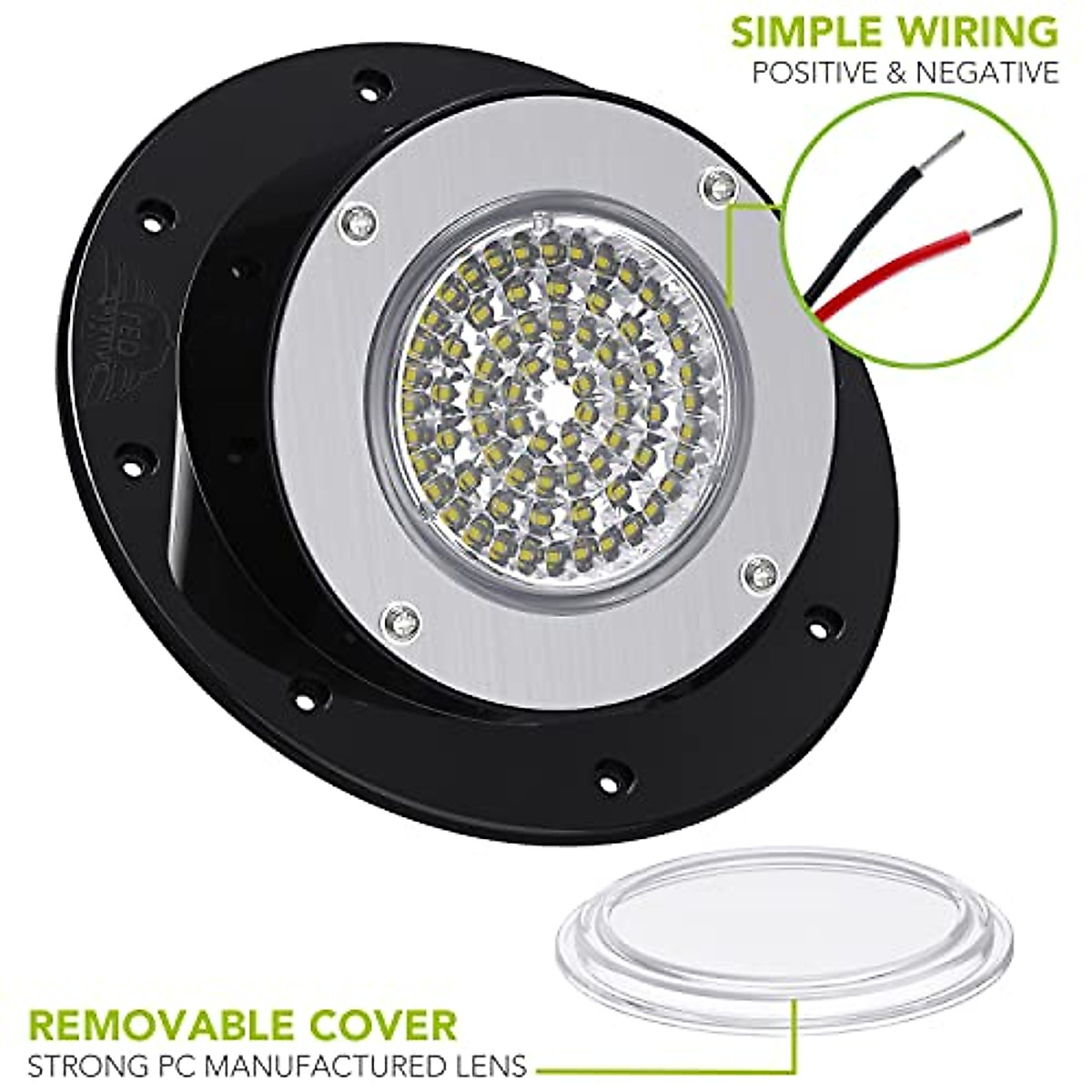 Leisure LED RV Exterior Round Surface Mount Flood Porch Utility Light - Black 12v 1100 Lumen Lighting Fixture Replacement Lighting for Weekend Warrior RVs, Trailers, Campers, 5th Wheels (Black)