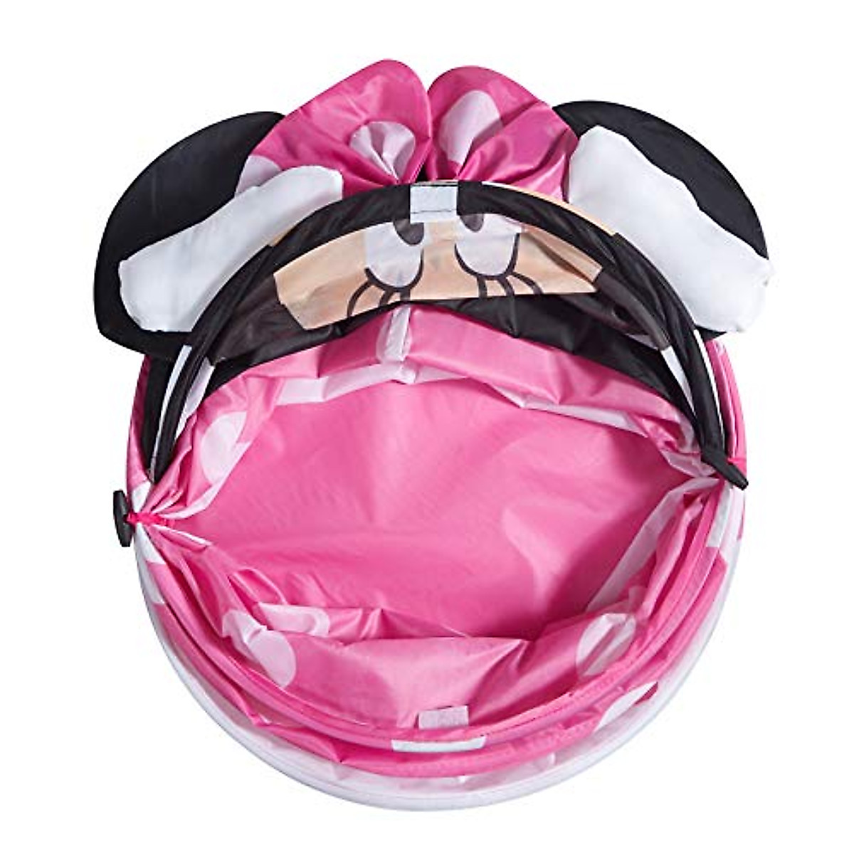 Idea Nuova Disney Minnie Mouse 3 Piece Collapsible Storage Set with Collapsible Ottoman, Bin and Figural Dome Pop Up Hamper, Pink