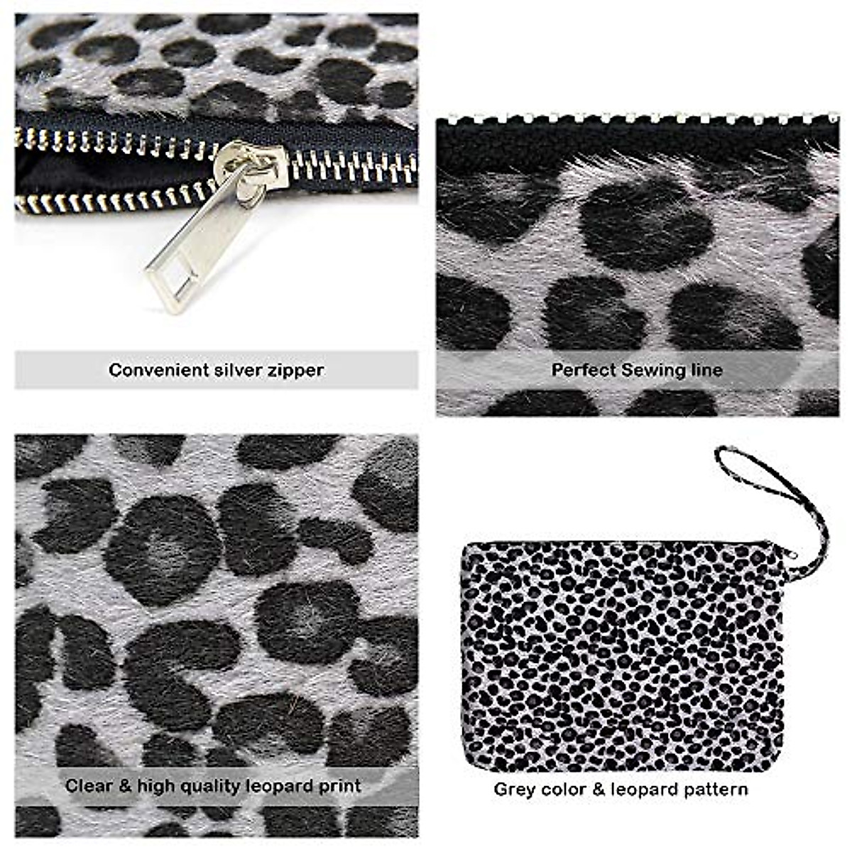 by you Women Faux Fur animal Leopard Print Clutch Pouch Wristlet Purse Bag (Leopard - Grey)