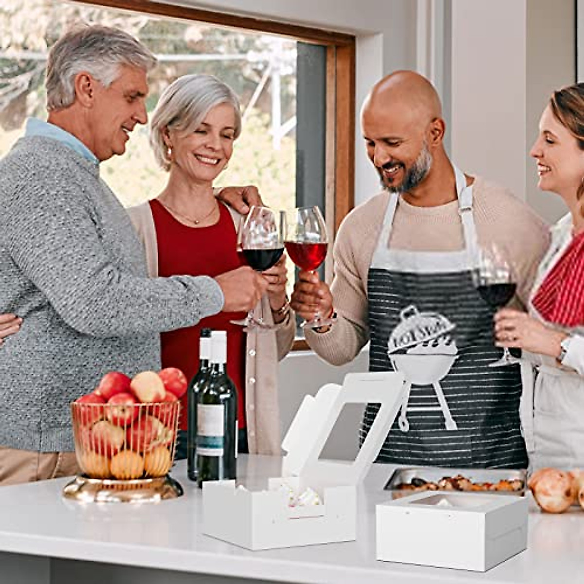 Feelfine 30pcs Cake Boxes 6x6x3 Inches White Bakery Boxes with Window Small Pastry Boxes Cookie Boxes Dessert Boxes for Cookies, Strawberries, Cupcakes, Pastries, Donuts