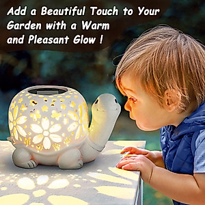 LESES Solar Lantern Lights, Turtle Outdoor Lantern with Waterproof LED Garden Light, Decorative Lanterns Table Lamp for Patio Yard Garden Decor Outside Clearance Gifts for Birthday Grandma - White