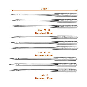 40 Pcs Embroidery Sewing Machine Needles Size 75/11 90/14 100/16 HAx1 Sewing Needles by STARVAST for Brother Singer Sewing Machine (4 Pack of 10 Needles)