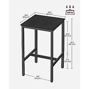 VASAGLE Bar Table, Small Kitchen Dining Table, High Top Pub Table, Height Cocktail Table for Living Room Party, Sturdy Metal Frame, 23.6 x 23.6 x 36.2 Inches for Narrow Spaces, Ebony Black and Black