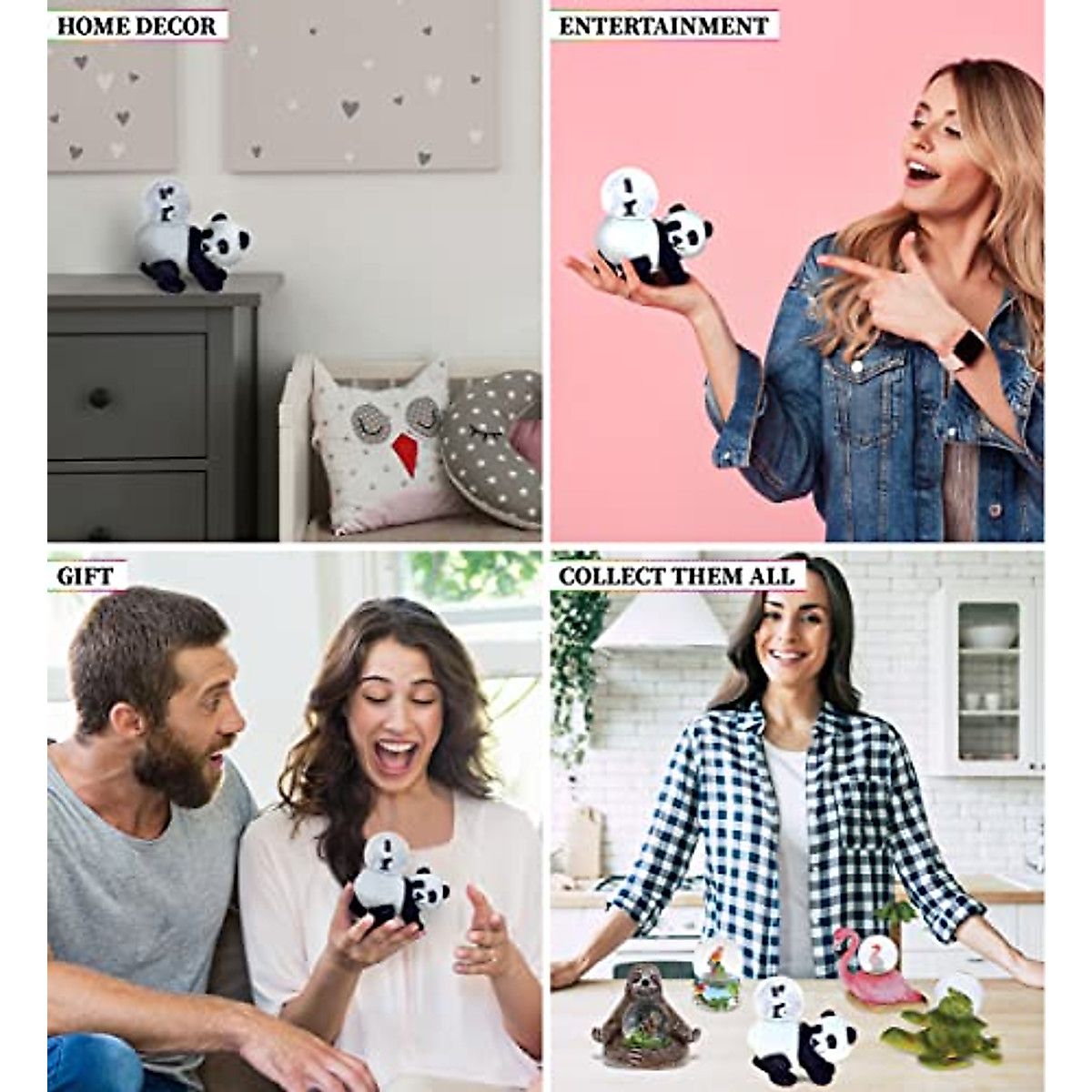 COTA Global Panda Snow Globe - Wildlife Animal Water Globe Figurine with Sparkling Glitter, Zoo Collectible Novelty Ornament for Home Decor, for Birthdays, Christmas, Valentine – 45mm