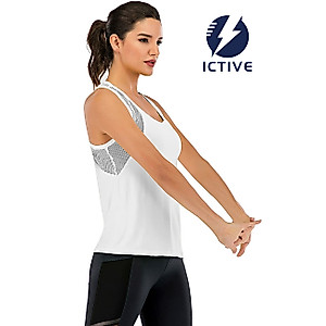 ICTIVE Women's Mesh Racerback Tank Top - Loose Fit Yoga, Gym, Running Activewear, White M