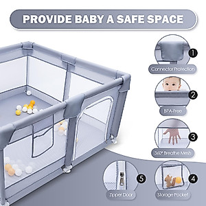 Baby Playpen, Baby Playard, Large Baby Playard, Indoor & Outdoor Kids Activity Center with Anti-Slip Base, Sturdy Safety Play Yard, Baby Fence