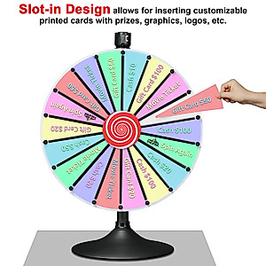 WinSpin 24 Inch Prize Wheel DIY Insertable Tabletop or Floor Stand Spinning Wheel, 18 Slots Fortune Design Carnival Spin Game, DIY Series