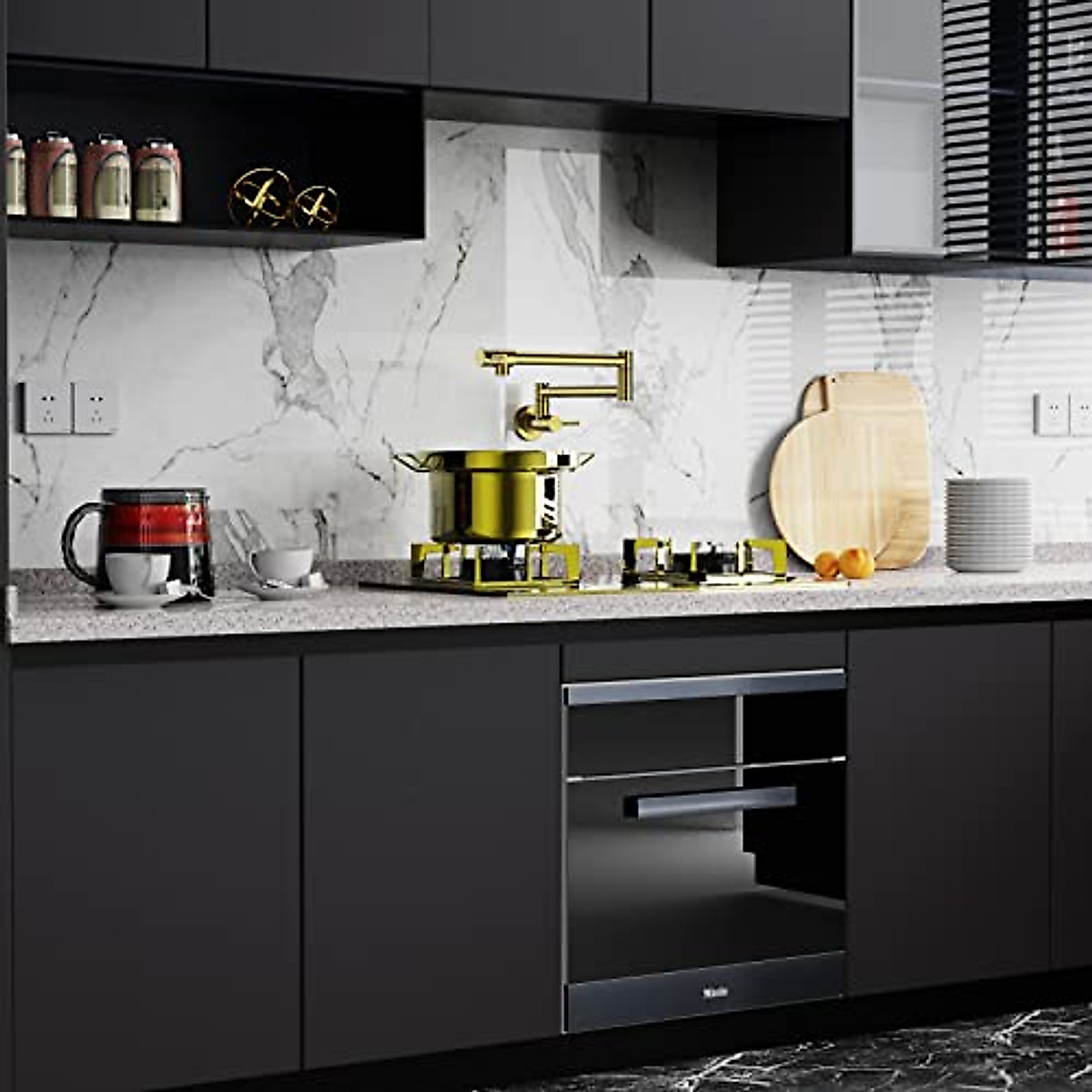 YASFEL Pot Filler Faucet Brushed Gold, Sturdy Durable Pot Filler Wall Mount, Stainless Steel Commercial Pot Filler, Easy to Install Folding Kitchen Sink Faucets (Brushed Gold)