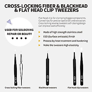 13 Pcs Sharp Precision Tweezers Set,Anti-Static Stainless Steel Esd Tweezers Kit For Craft, Jewelry, Electronics Repair, Soldering & Laboratory Work.And Used for Beauty Etc