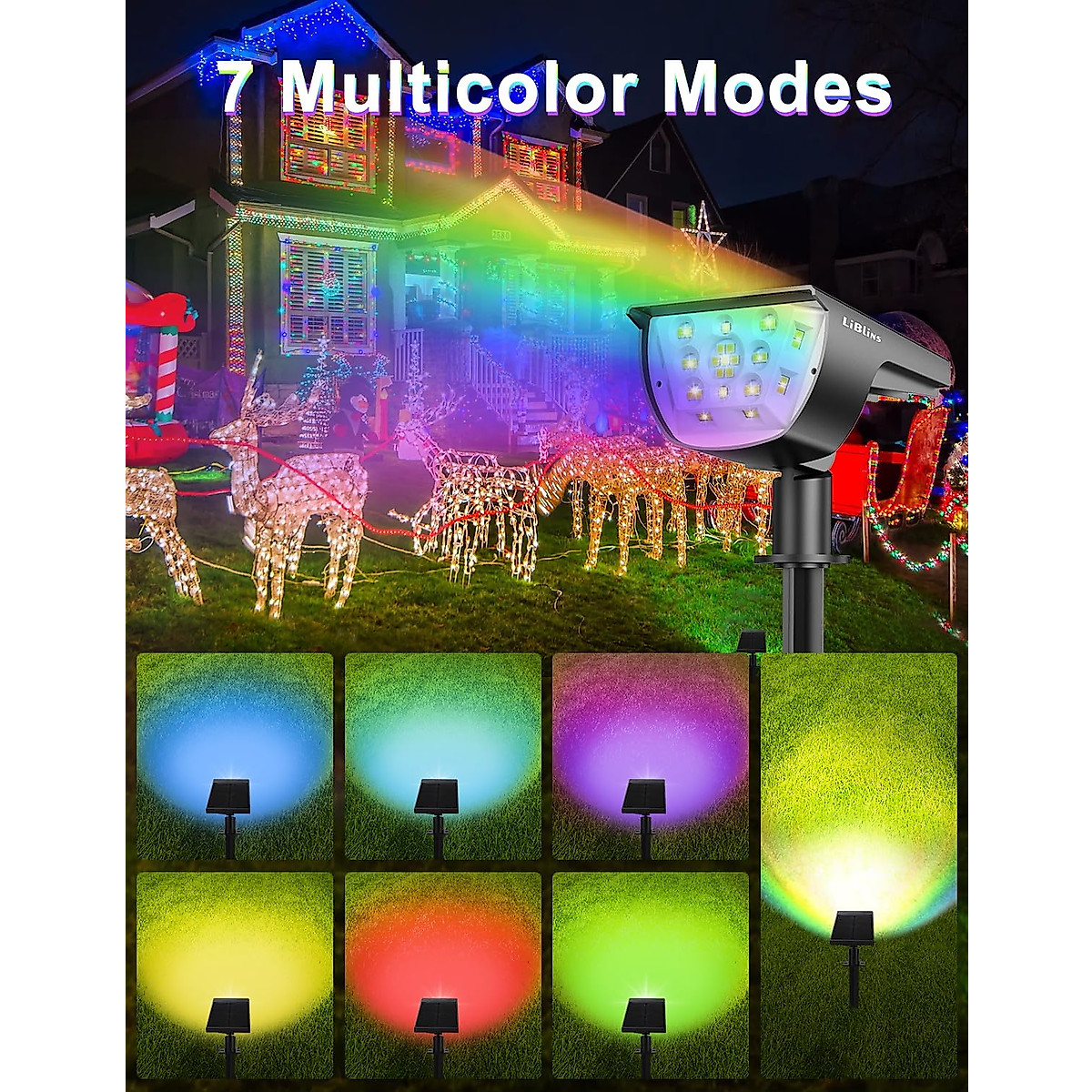 Solar Landscape Spotlights Outdoor, [7 Multicolor] Solar Spotlights Halloween, IP67 Waterproof 2-in-1 Solar Wall Lights for Yard Garden Patio Driveway Pool (4 Pack)