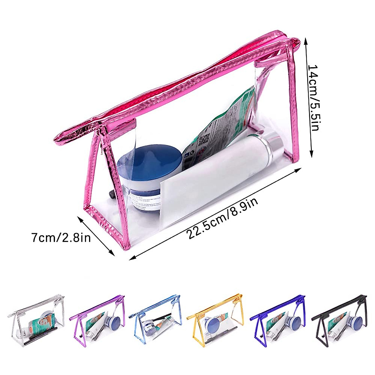 SITAKE 12 Pcs Portable Transparent Cosmetic Bags, Clear Waterproof Makeup Bags with Handle, PVC Travel Toiletry Bags Pouches, Clear Pencil Cases, Stationary Organizers(6 Colors)