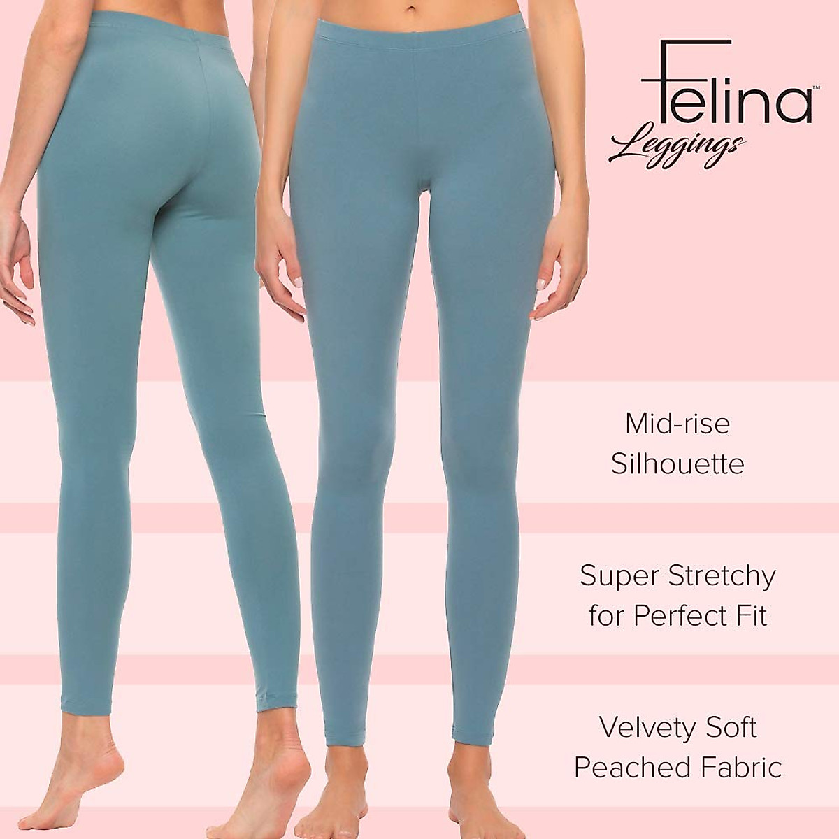 Felina | Velvety Soft Lightweight Style 2801 Leggings | Moisture Wicking | Yoga | 6 Pack (Small, Black)
