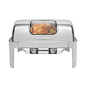 2 Compartment Roll Top Chaffing Server Set Food Insulation Chafer Warmer Stainless Steel Chafing Dish Buffet Set with Visible Window Catering Party Chafing Buffet Server Food Warmer Chafer Dish Warmer