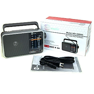 HDi Audio Home Vintage Portable AM/FM Desktop Radio, Battery Operated, Or AC Power, | Headphone Jack | Big Speaker | Large Operated Analog Radio (Silver)