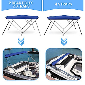 Leader Accessories Pacific Blue 3 Bow 6'L x 46" H x 73"-78" W Bimini Top Boat Cover includes 4 Straps 2 Rear Support Poles Mounting Hardwares Storage Boot with 1" Aluminum Frame