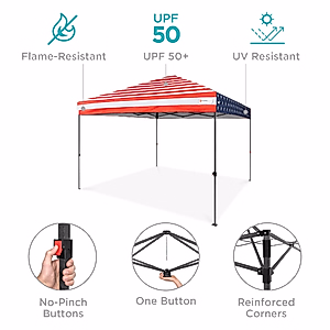 Best Choice Products 10x10ft 1-Person Setup Pop Up Canopy Tent Instant Portable Shelter w/ 1-Button Push, Case, 4 Weight Bags - American Flag