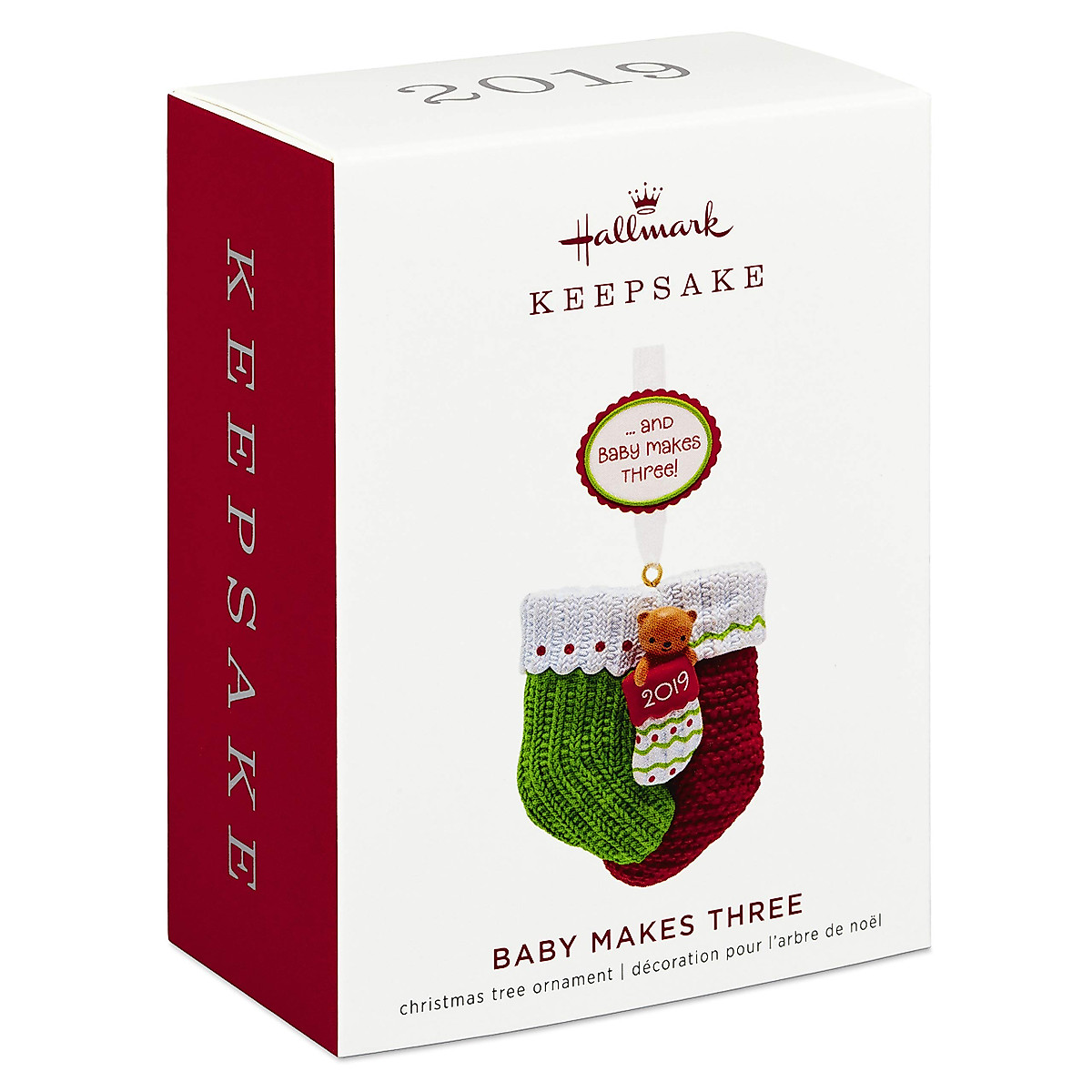Hallmark Keepsake 2019 Year Dated Baby Makes Three First Christmas Stocking Ornament,