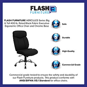 Flash Furniture HERCULES Series Big & Tall 400 lb. Rated Black Fabric Executive Ergonomic Office Chair and Chrome Base