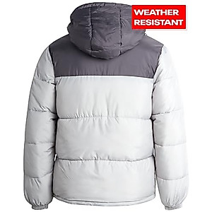 Reebok Men's Puffer Jacket - Heavyweight Quilted Puffer Coat with Wide Hood - Weather Resistant Ski Jacket for Men (M-XXL), Size Large, Charcoal/Grey