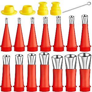 19 Pcs Caulking Finisher Kit Include 14 Pcs Reusable Stainless Steel Caulking Nozzle Applicators with 4 Connection Bases Replacement and 1 Glue Needle for Bathroom Kitchen Doors Windows Sink Joint