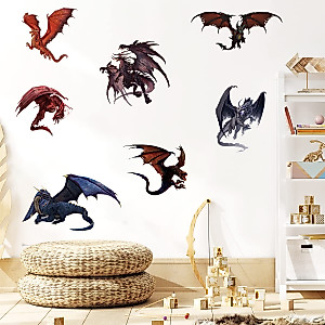 WOYINIS 8 Big 3D Dragon Wall Stickers Ancient Dragons Legend Story Wall Decals Art Peel & Stick Removable Livingroom Kids Room Playroom Library Nursery Classroom Wall Decor