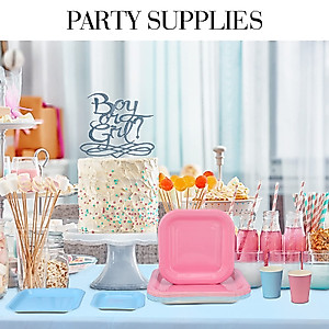 meekoo 212 Pcs Baby Shower Gender Reveal Party Supplies Serves 30 Guests Assorted Disposable Paper Plates and Napkins Set Blue and Pink Gender Reveal Party Plates Napkins Cups Cutlery (Square Plate)