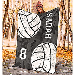 Custom Gift for Black Camo Pattern Volleyball Ball Personalized Name Number Premium Quality Sherpa Fleece Throw Blanket 3D Printed Warm Fluffy Cozy Soft Tv Bed Couch Comfy Microfiber Velvet Plush