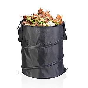 Camping Trash Can 34cm Diameter 10 Gallons Large Clip Model Dark Green Oxford Cloth Collapsible Waste Bag Portable Camping Trash Can for Balcony Gar Camping(Black)